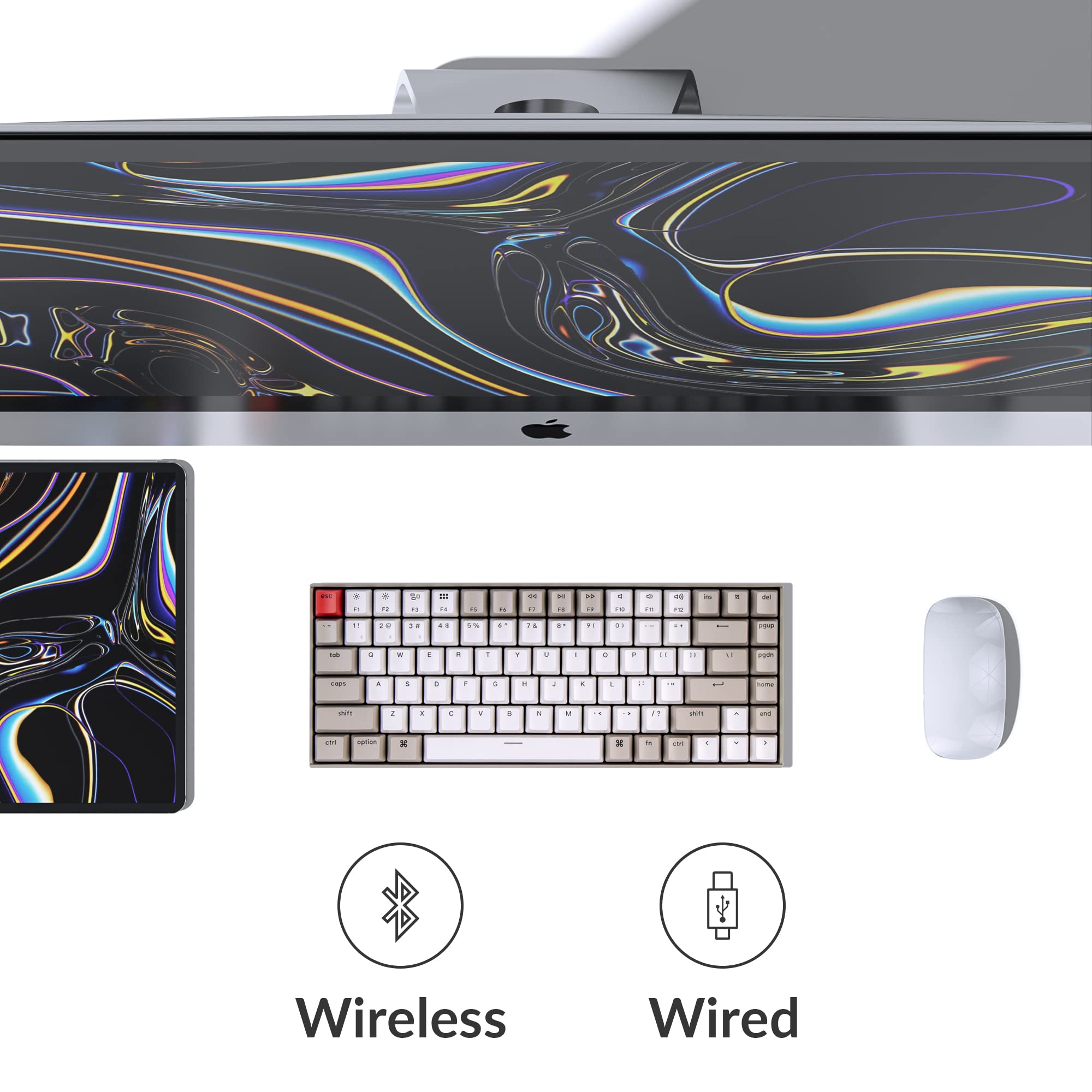 Keychron K2 Bluetooth Wireless/USB Wired Mechanical Gaming Keyboard Mechanical Brown Switch, Compact 84 Keys Non-Backlight Computer Keyboard for Mac & Windows