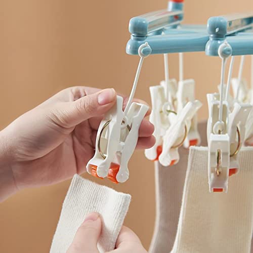 SHZMJL Foldable Clothes Drying Hanger with 29 Clips-Drip Hanger-Sock,Laundry Drying Rack Hanger for Socks Bras,The Clips Release Quickly,Large Clamp of Imitation Turbine (White)