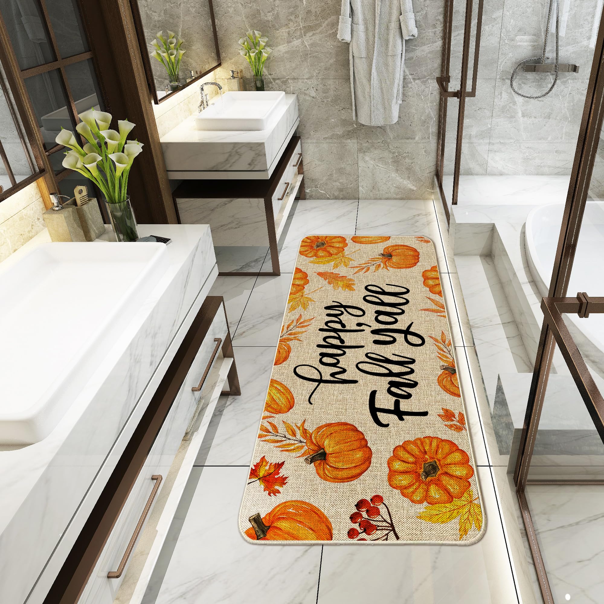 Hexagram 2 Pack Fall Kitchen Mats for Floor-Kitchen Rugs and Mats Non Skid Washable with Decor Pattern,2 Size of 17x29 and 17x47 Inch