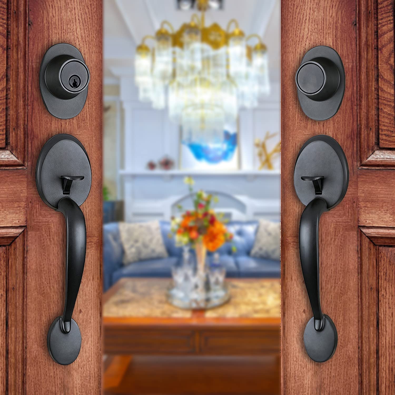 Iron Black Keyed Entry Door Handleset Front Door Lock with Deadbolt and Knob Handle- Classic1998DB Handleset (Keyed Handlest(1PCS))