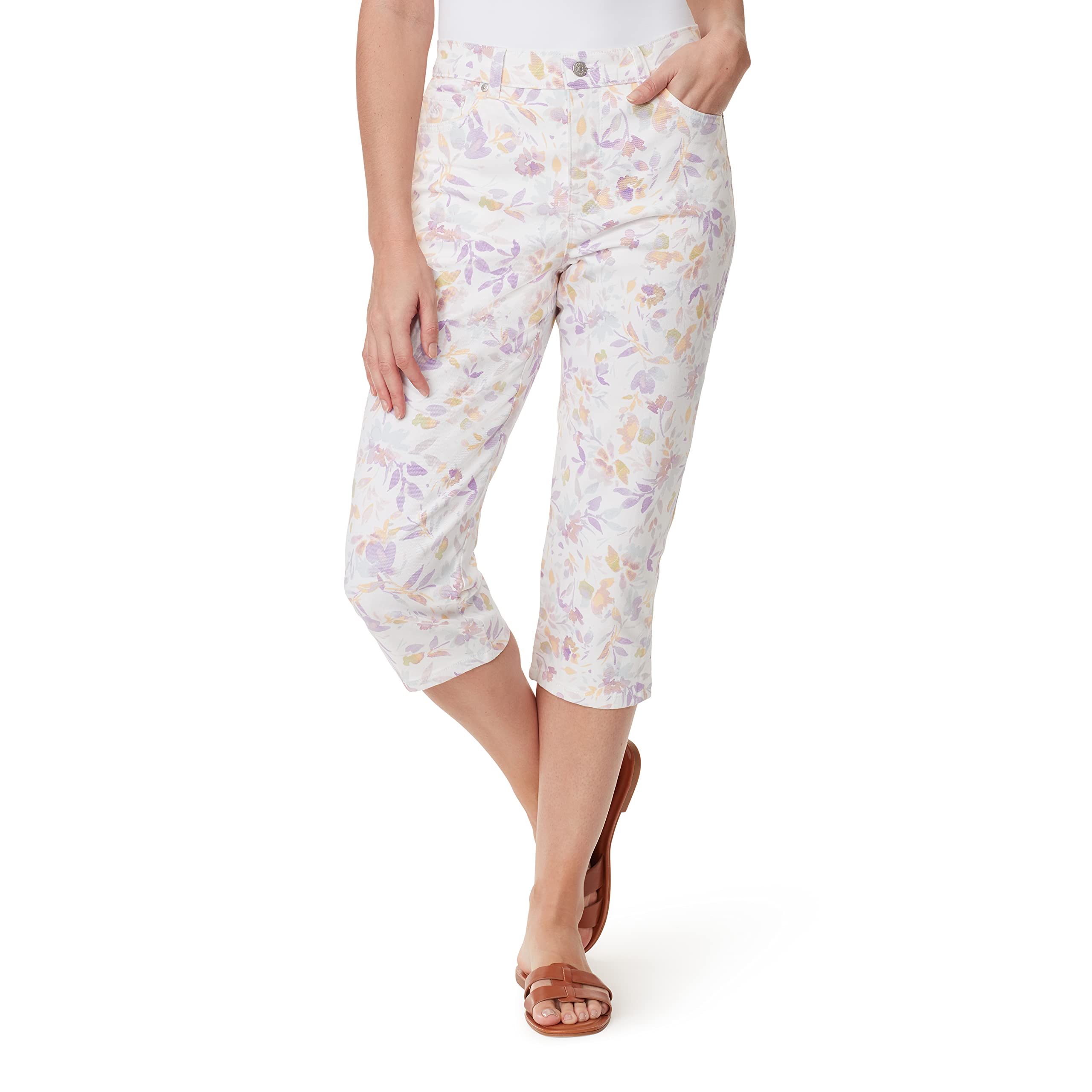 Gloria Vanderbilt Women's Amanda Capri Jean, VINTAGE WHITE BAHIA FLORA, 14