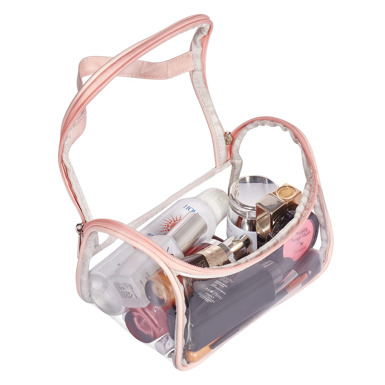 HAOGUAGUA Heavy Duty Clear Cosmetic Bag Waterproof Transparent Travel Makeup Toiletry Organizer Bag (Pink)