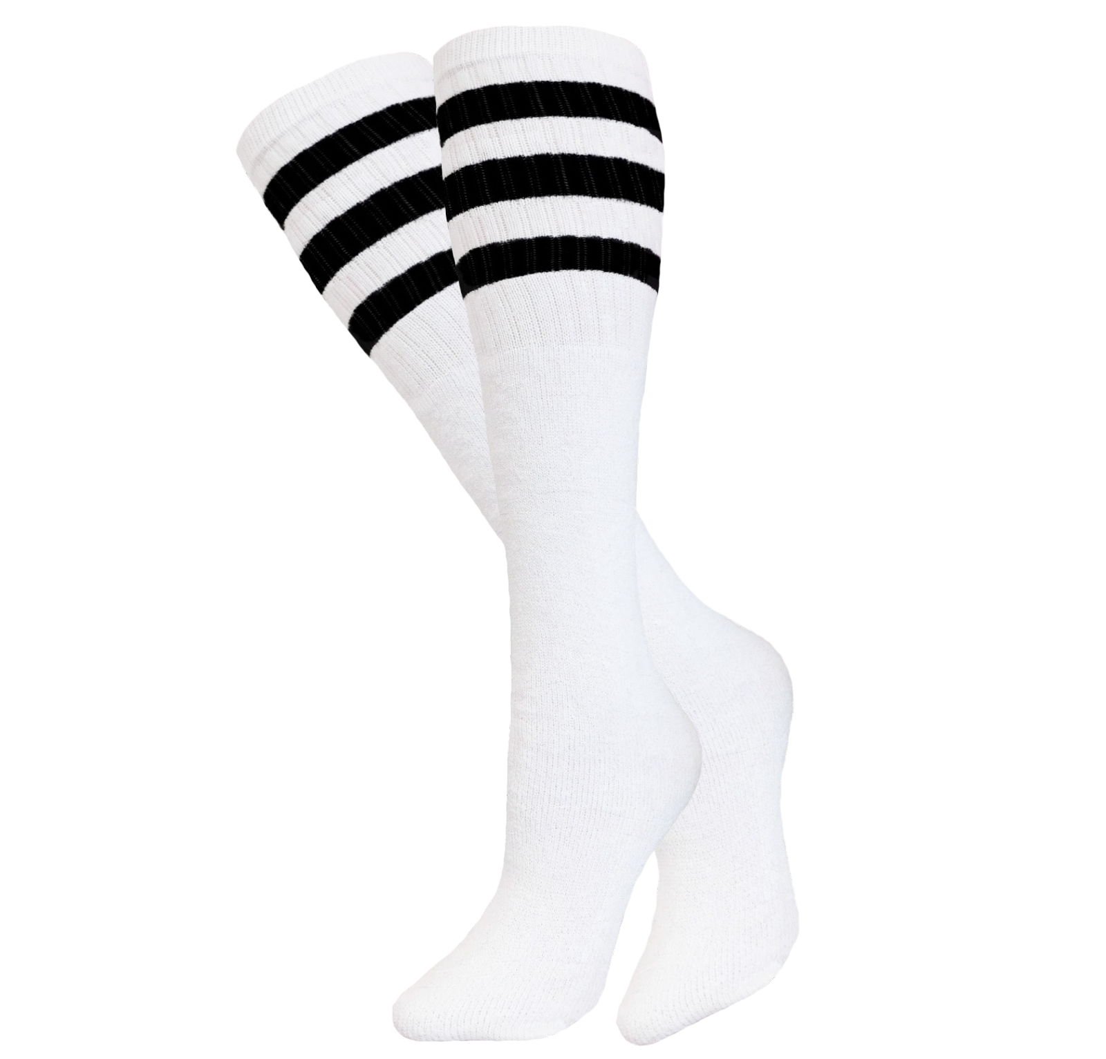Full 90 Mens 5 PAIRS Classic Multi Striped Sports Tube Socks,Sock Size 10-15, White, Large