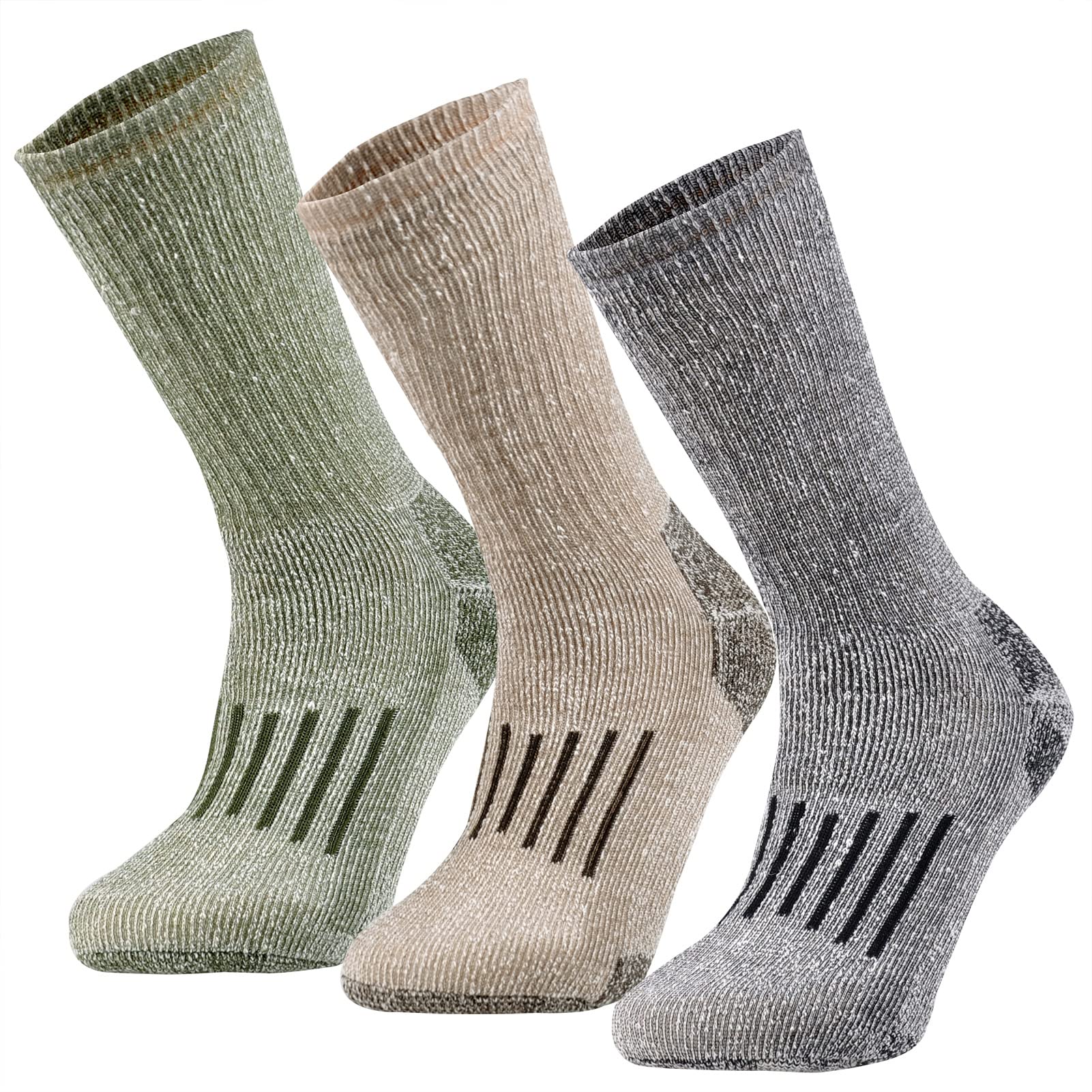 JORMATT Merino Wool Hiking Socks Men Women Thermal Heated Warm Cushioned Crew Boot Sock 3 Pairs, Men's Shoe Size 7-12
