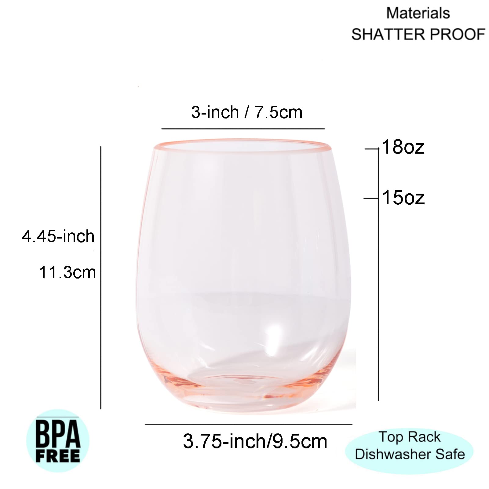 KX-WARE 18-ounce Acrylic Stemless Wine Glasses, set of 6 Mutlicolor
