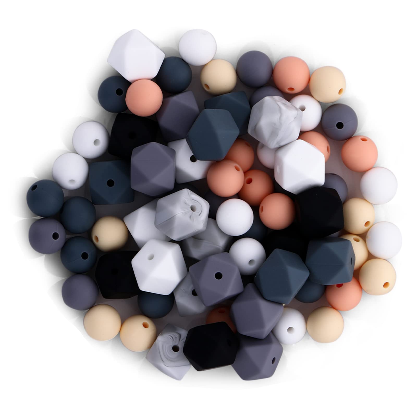Lusofie 75Pcs Silicone Beads Kit Silicone Loose Beads Colorful Silicone Beads for Jewelry Making Necklace Bracelet Craft DIY