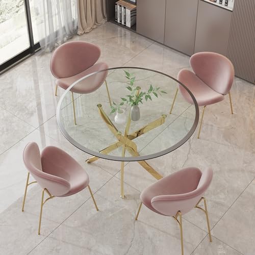 Gnrolaz 5 Piece Dining Set for 4, Glass Kitchen Table and 4 PCS Dining Chair Set for Home, 36'' Round Round Dining Table with Stainless Steel Legs (Gold 36in Table+4 Chairs)