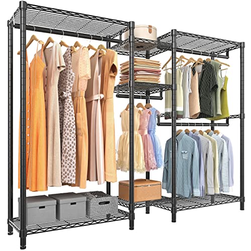 VIPEK V6 Wire Garment Rack Heavy Duty Clothes Rack for Hanging Clothes, Metal Freestanding Closet Wardrobe Rack, 71.2" L x 14.6" W x 76.8" H, Max Load 660lbs, Medium Size (Black)