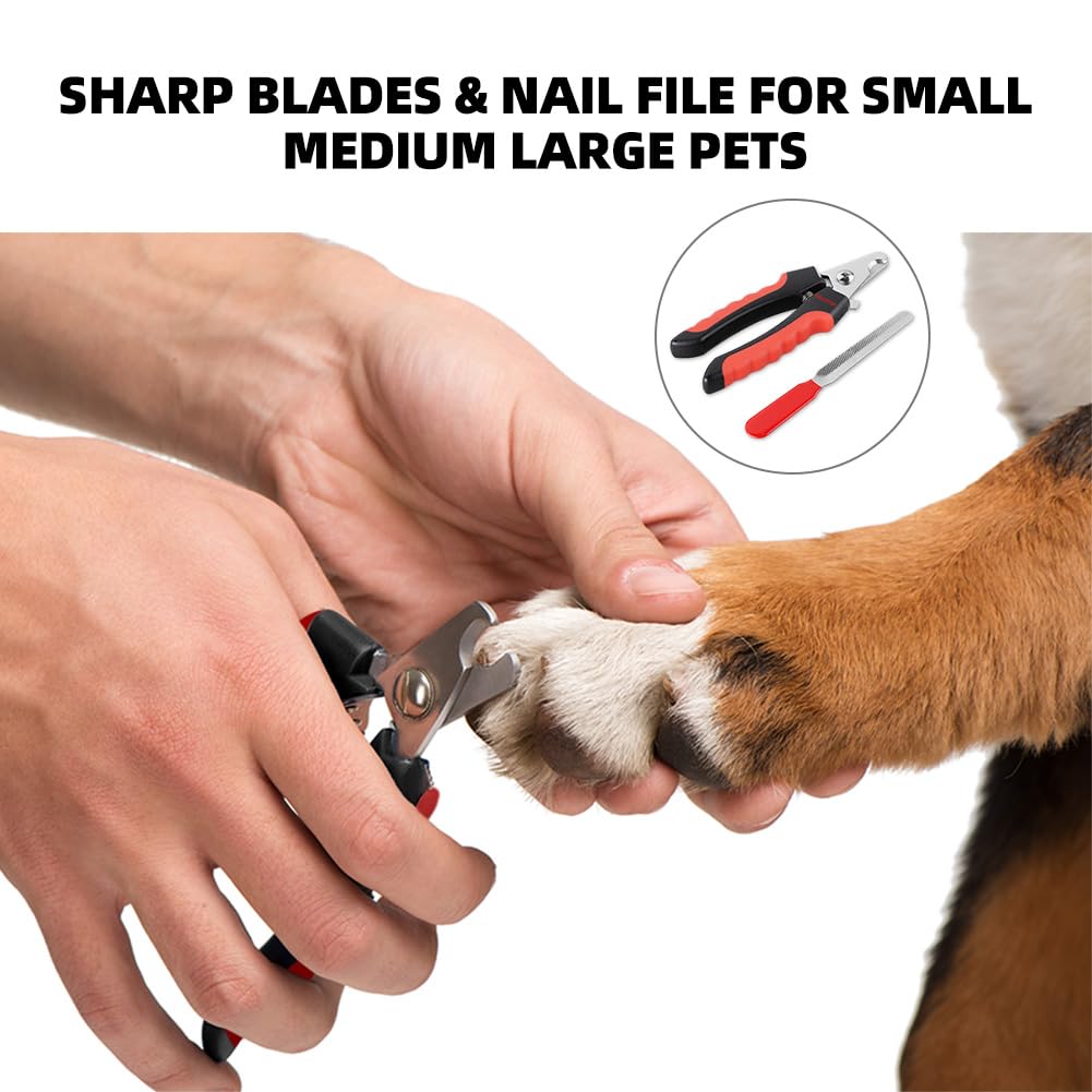 HAWATOUR Dog Nail Clippers, Professional Pet Nail Clipper & Trimmers with Safety Guard to Avoid Over Cutting, Grooming Razor with Nail File for Medium and Large Dog and Cat, Red