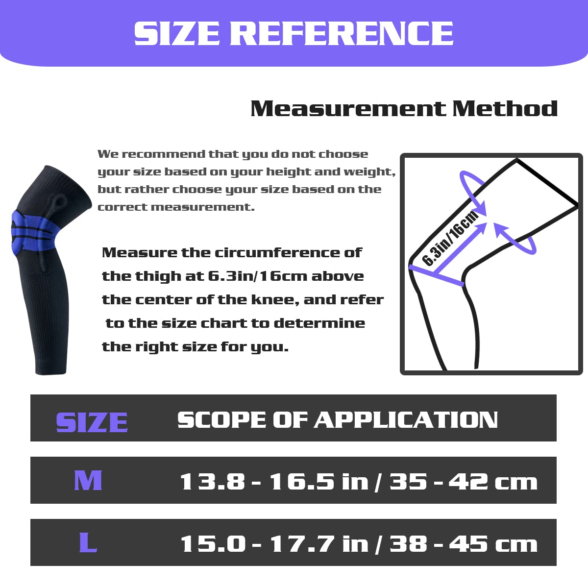Knee Brace Leg Compression Sleeve, Knee Compression Sleeve Long with Patella Gel Pad Side Stabilizer, Full Leg Sleeves Apply to for Thighs, Calves, Knees, Running and Basketball Medium