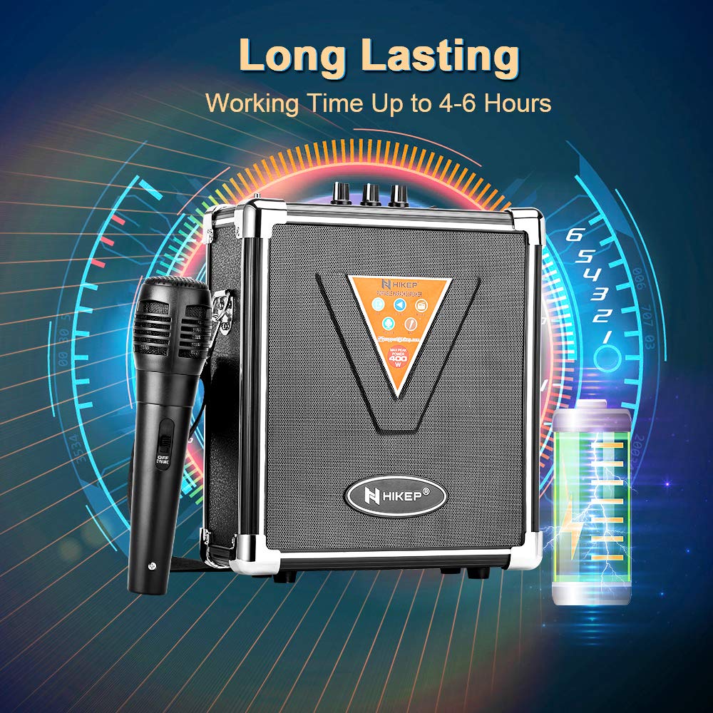 HIKEP Bluetooth Karaoke Machine with Microphone, Portable Wireless PA Speaker with Disco Lights, FM Radio, MP3 Player, Loud Stereo Speaker for Home Outdoor Party Karaoke