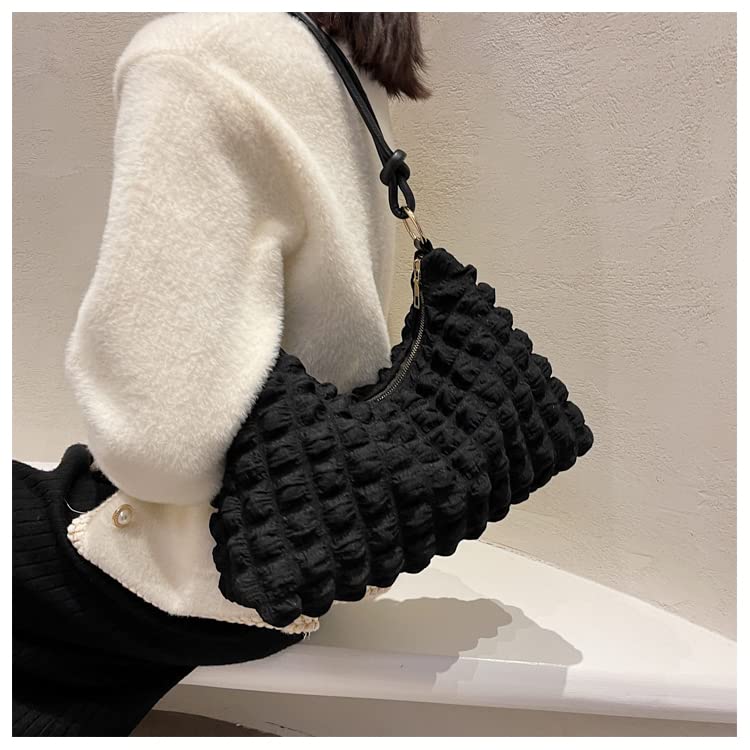Lightweight Large Tote Bag Armpit Bag 2022 Winter Soft Women's Designer Handbag Gentle Shoulder Bag (Black)