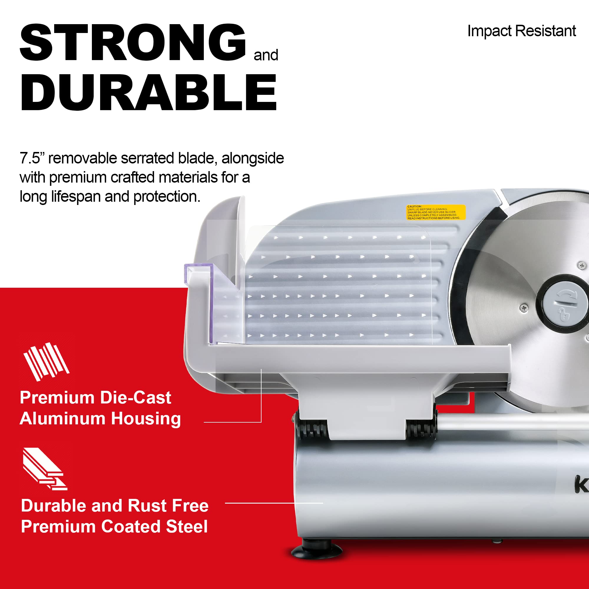 Kitchener Meat Slicer for Deli Cuts, Bread, & Cheese, Electric, 7.5" Stainless Steel Blade, Safety Guard, 120VAC Belt Driven