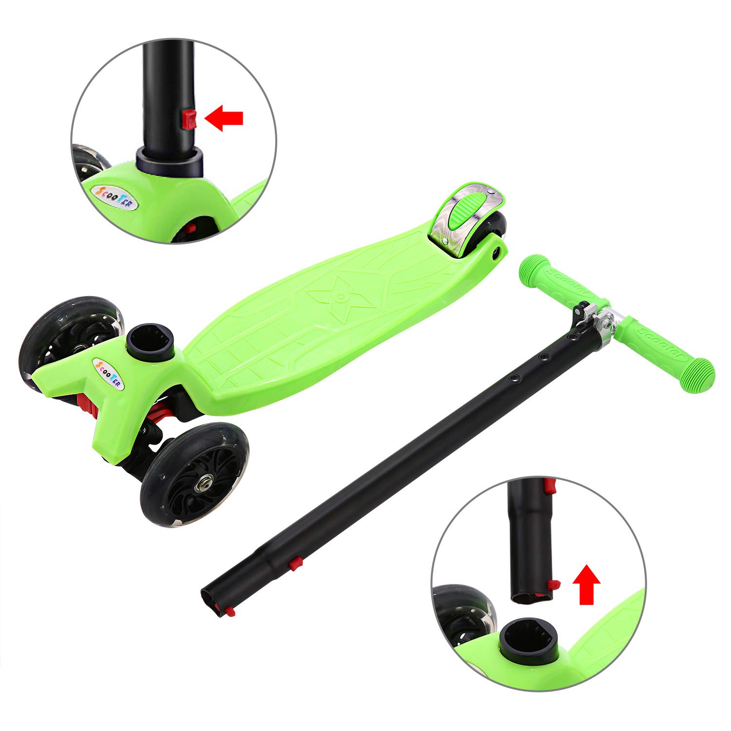 Hikole Scooter for Kids with 3 LED Wheels β Adjustable Height, Lean to Steer Design, 3 Wheels Kick Scooter for Girls & Boys 3-12 Years Old