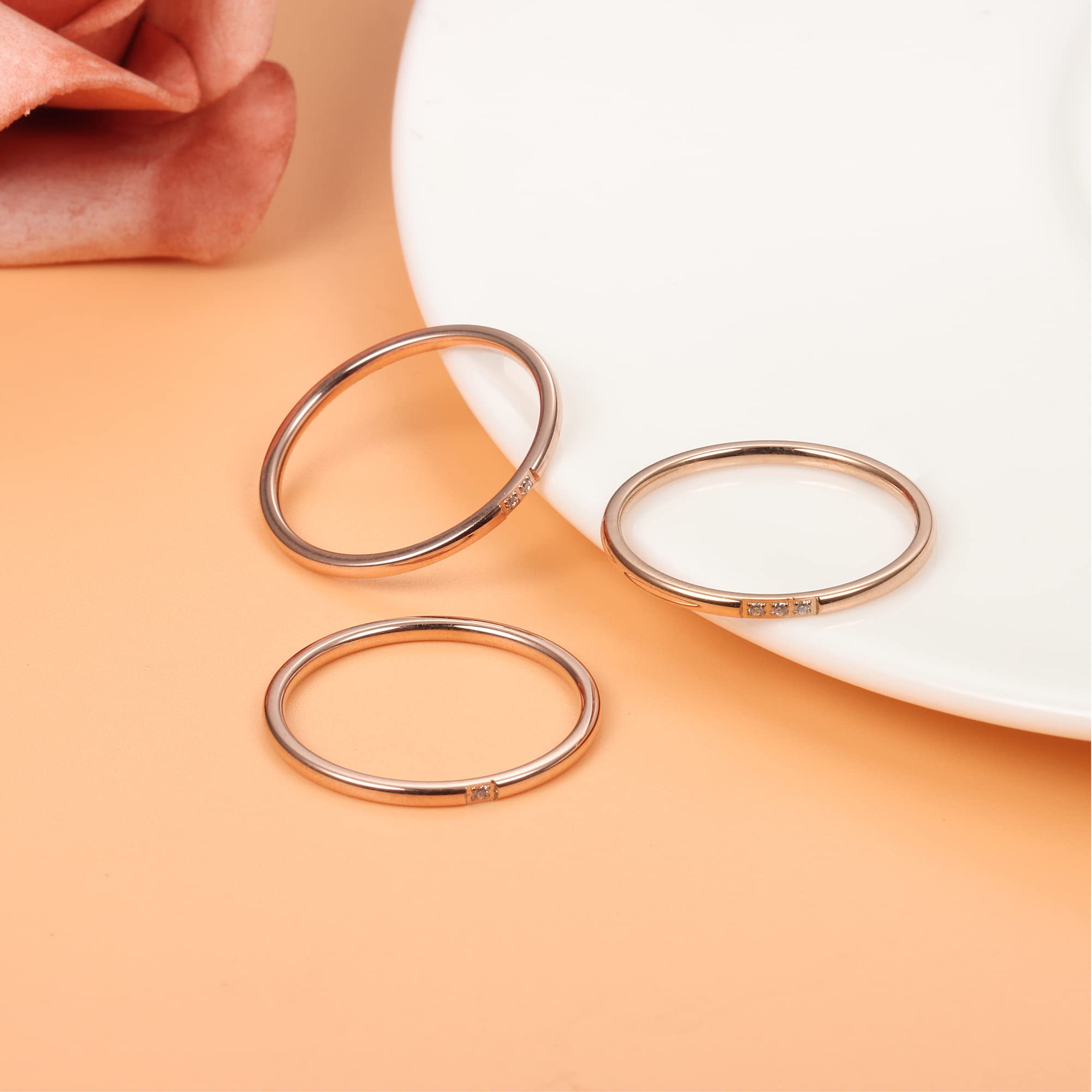IRONBOX 3Pcs 1mm Stainless Steel Stacking Rings for Women Gold Plated Rings Thin Cubic Zirconia Thumb Ring Gold/Silver Plain Band Knuckle Stacking Midi Rings Comfort Fit Size 4 to 10