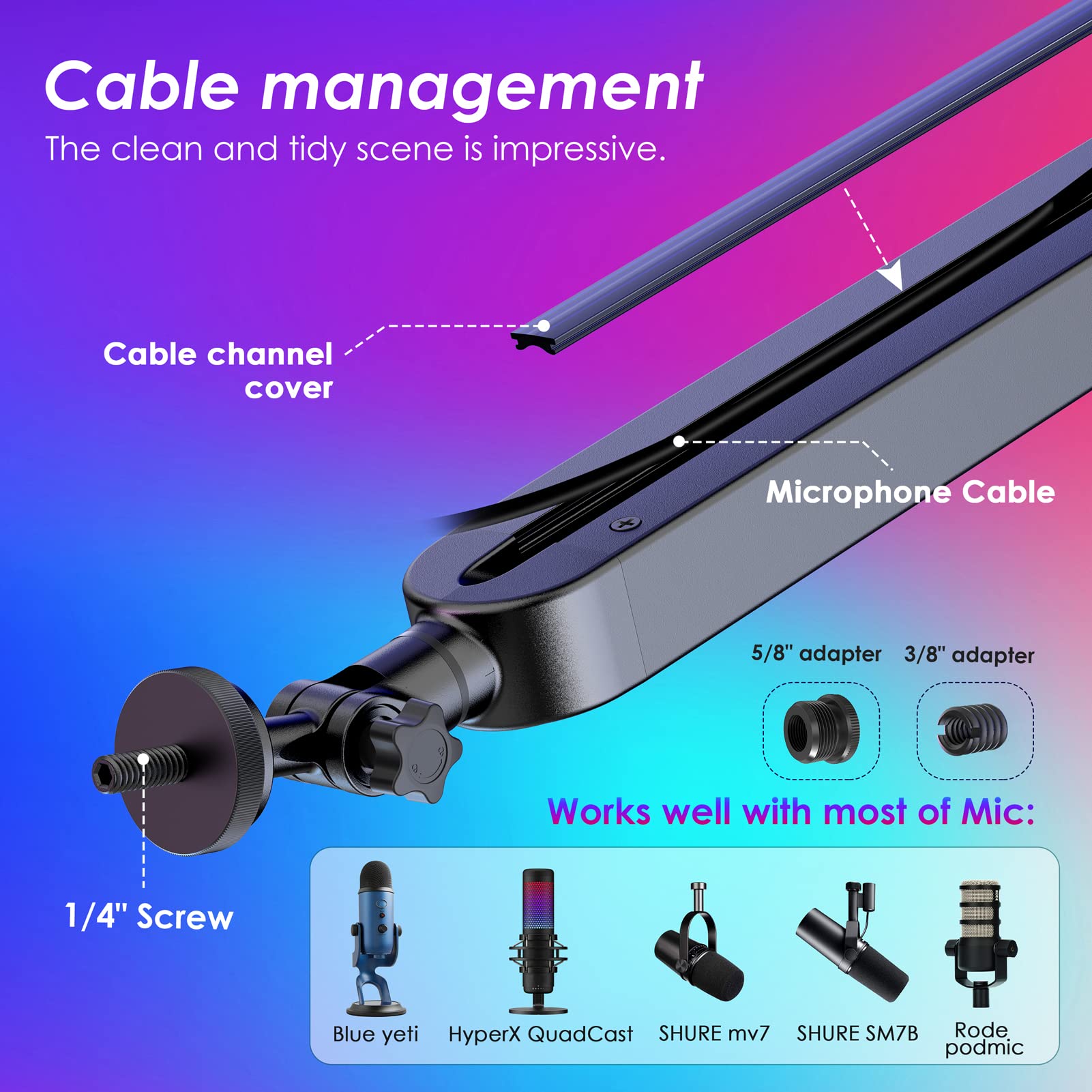 Mic Boom Arm Compatible with Shure SM7B, MV7, Blue Yeti Mic, HyperX QuadCast Mic, Rode Podmic and Most Podcast Microphones, Premium Microphone Arm Stand by YOUSHARES