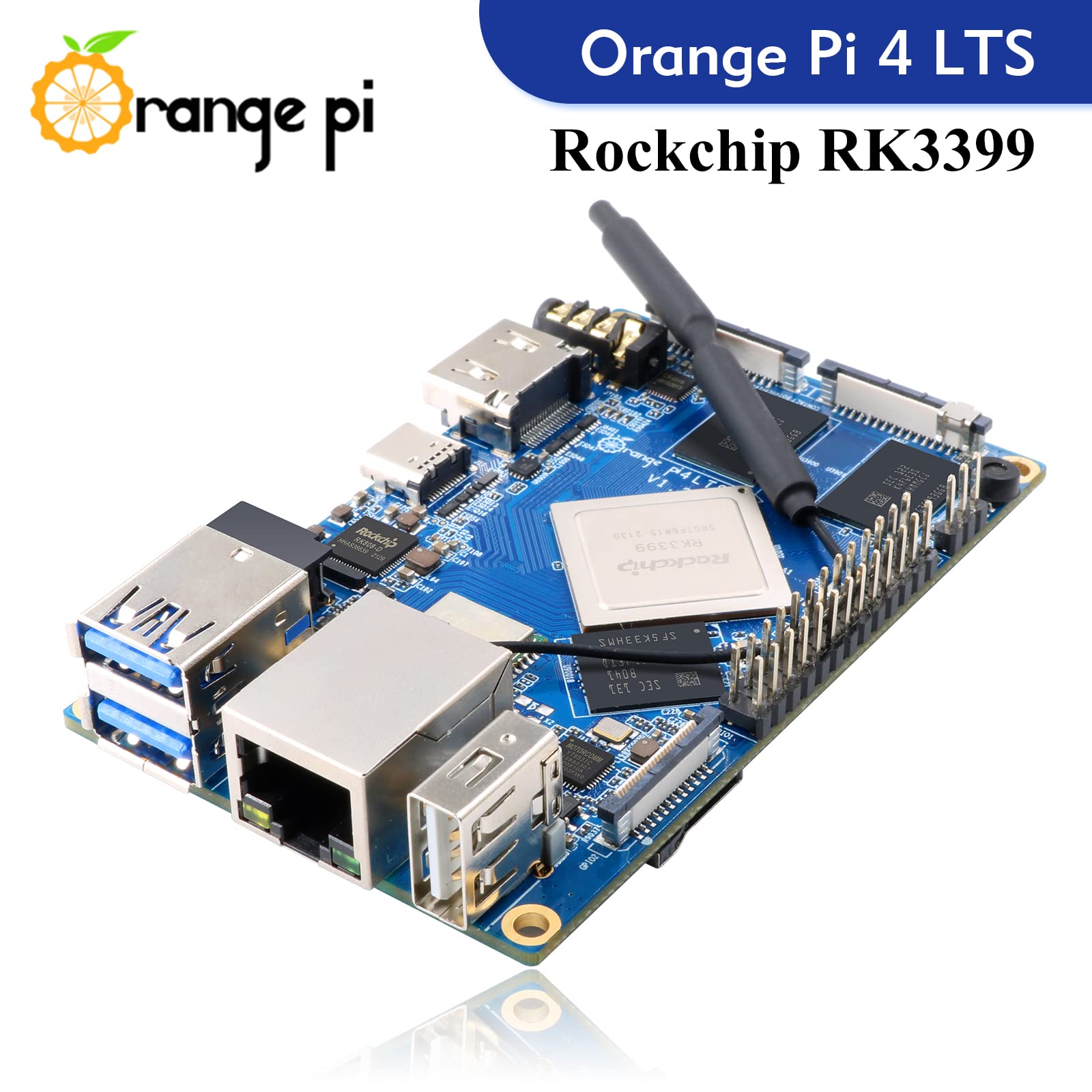 Orange Pi 4 LTS 4GB LPDDR4 Rockchip RK3399 Six Core ARMR 64 Bit with 16GB EMMC Flash, Single Board Computer Run Android, Ubuntu, Debian OS (Pi 4 LTS 4GB +16GB EMMC)