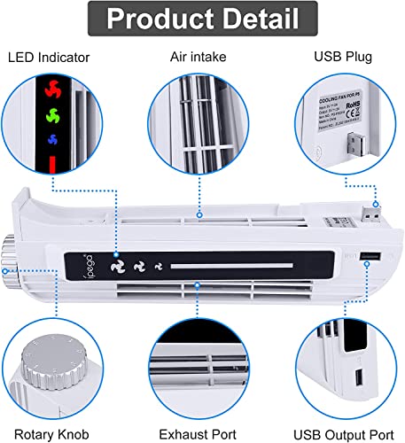 Linkstyle Upgraded PS5 Cooling Fan, for PS5 Accessories with 3 Level Adjustable Fan, LED Indicator and Controller USB Port Compatible with Playstation 5 Disc & Digital Edition Console