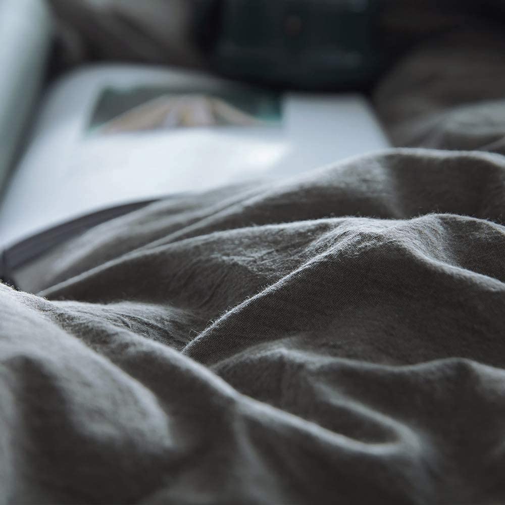 Grey Duvet Cover King, 100% Washed Cotton Linen Like Textured 3 Pieces Grey Bedding Set, Solid Color Simple Style Duvet Cover, Luxury Relaxed Feel Natural Wrinkled Breathable Soft Comfy (Grey, King)