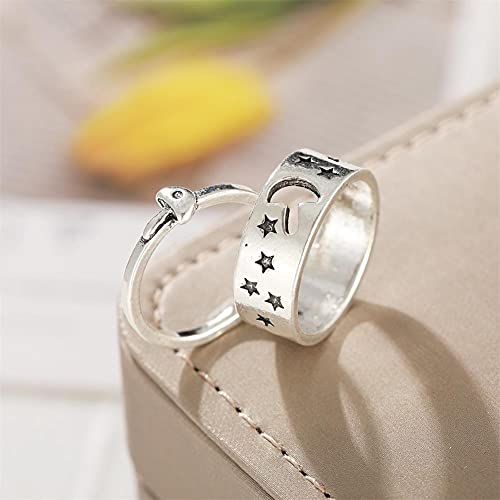 Kicomvi 2Pcs Matching Rings Mushroom Band Rings Set Hollow Out Polished Mushroom Open Ring Matching Stacking Rings Promise Rings for Anniversary Birthday Gift-A