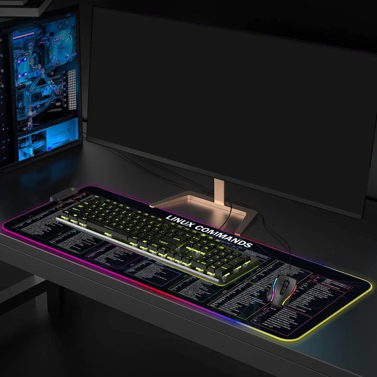 Linux Commands Long RGB Mousepad Led Linux Cheat Sheet Led Desk mat for Software Engineers Hackers and Programmers Software Mouse mat Computer mat Computer Accessories Gamer Mouse Laptop Pad Mat
