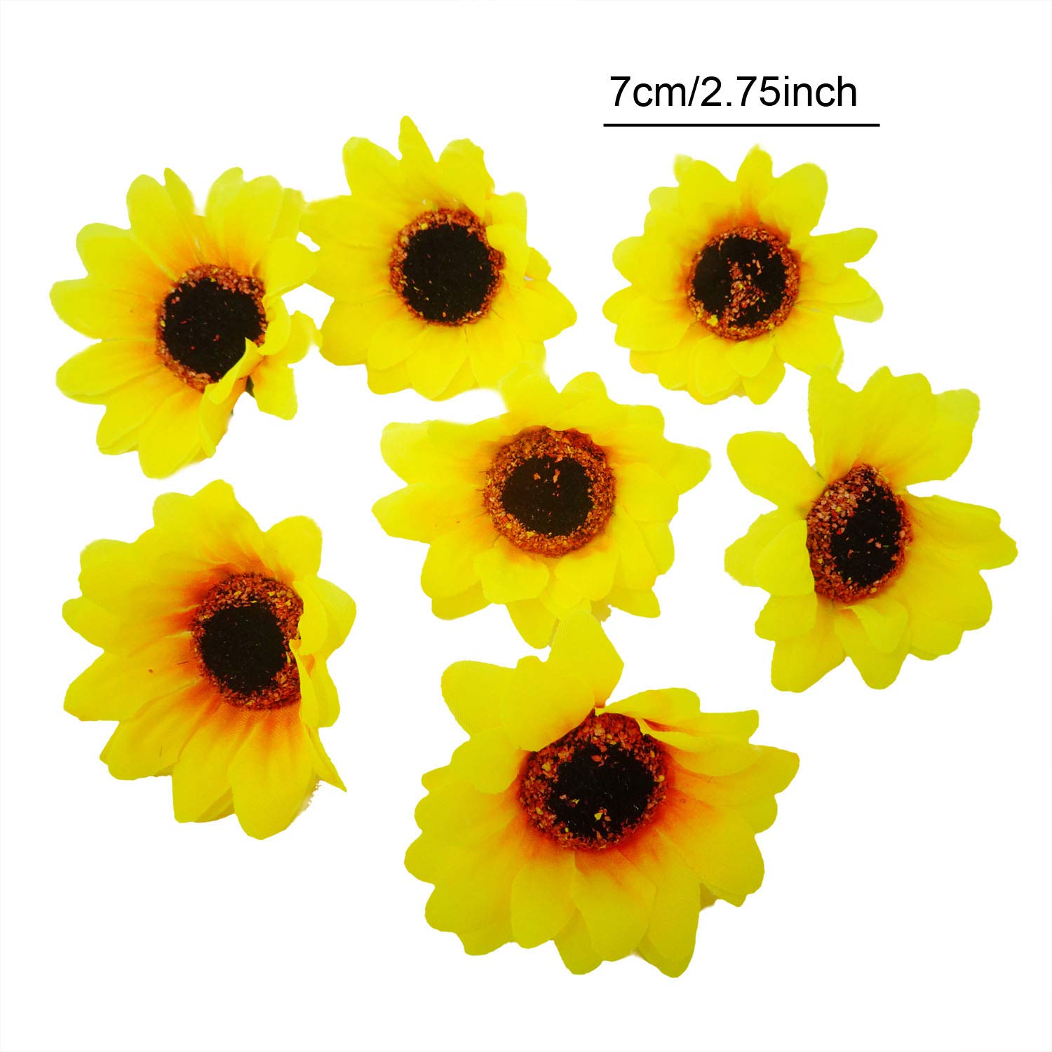 HONBAY 50PCS 7cm/2.75inch Artificial Silk Yellow Sunflower Heads Fabric Floral for Home, Wedding, Garden, Craft Projects