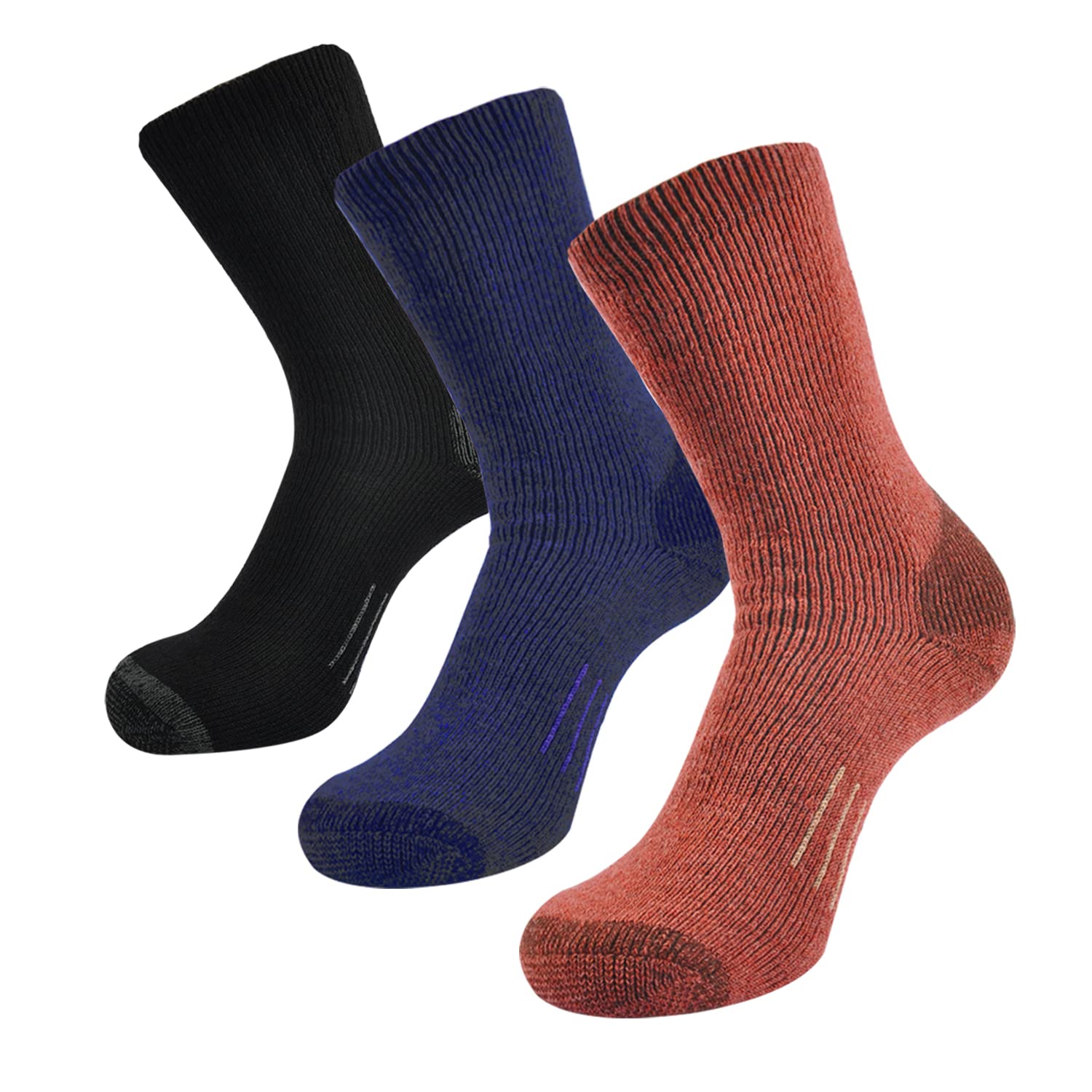 Marchare Merino Wool Socks Thermal Hiking Crew Socks With Cusioned Winter Warm Socks For Men Black/Red/Navy 3 Pack 6-10