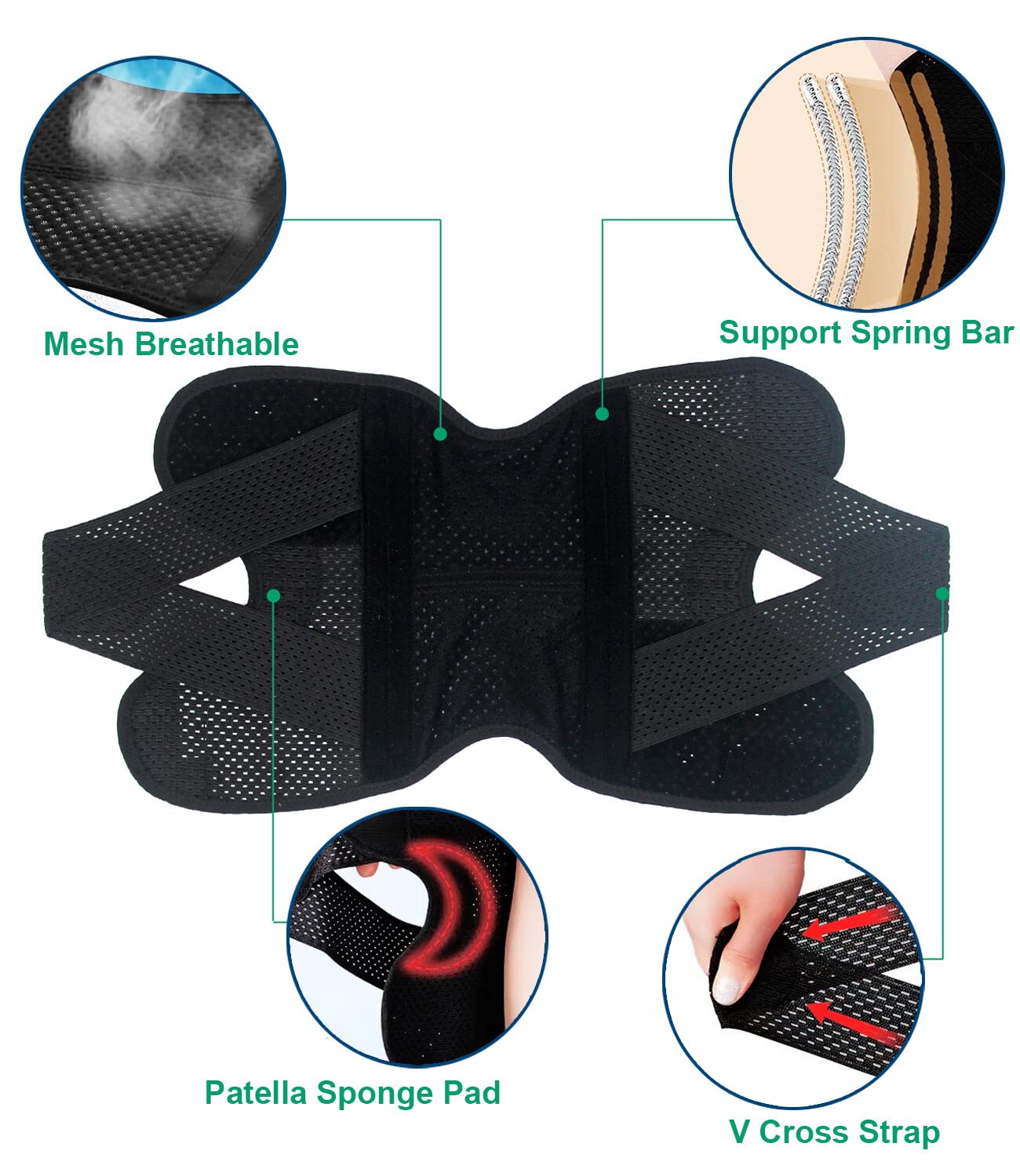 Knee Braces for Knee Pain with Adjustable Ultra-Soft Bandage, Professional Medical Knee Brace with Side Stabilizers, Ultra-support Breathable Knee Support with Mesh Weave Tech for Meniscus Tear, Arthritis, Injuries Relief, Running, Workout, Sports Injurie