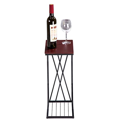 HEYBEC Compact Side Table C-Type Design, Brown Cross Line Finish
