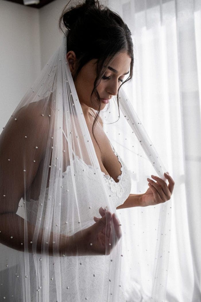 Passat Pearl Wedding Veil With Blusher Short Pearls Veil Birdcage Veil Bridal Hair Comb Veil Bridal Headband Veil