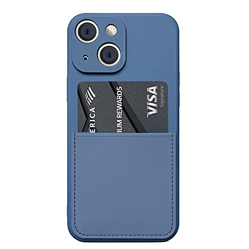 Ultra Slim Liquid Silicone Gel Case Compatible for iPhone 13 Mini 5.4 inch 2021 with Card Holder Sleeves Slot Anti-Scratch Shockproof Wallet Cover for iPhone 13 Mini (Blue)