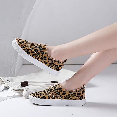 Women's Slip on Sneakers Walking Shoes Casual Girls Canvas Fashion Sneakers(Leopard,US7)
