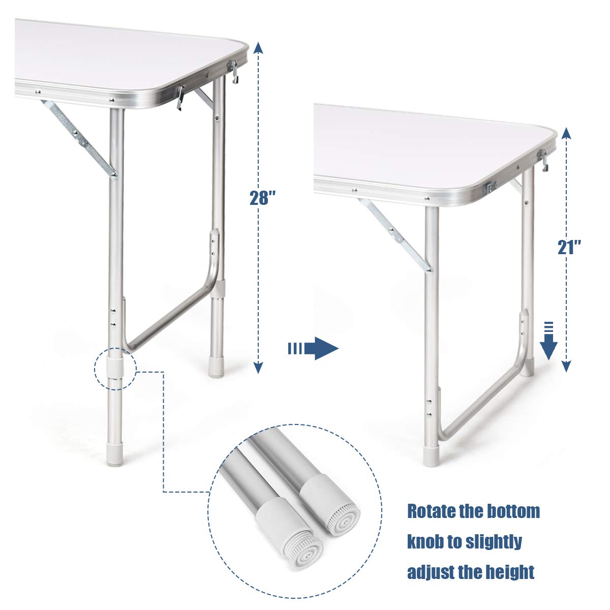 Happytools Portable Camping Table with Storage, Lightweight Aluminum Folding Table with Adjustable Legs, Outdoor Foldable Picnic Table for BBQ, Cooking, Camp & Party (Grey)