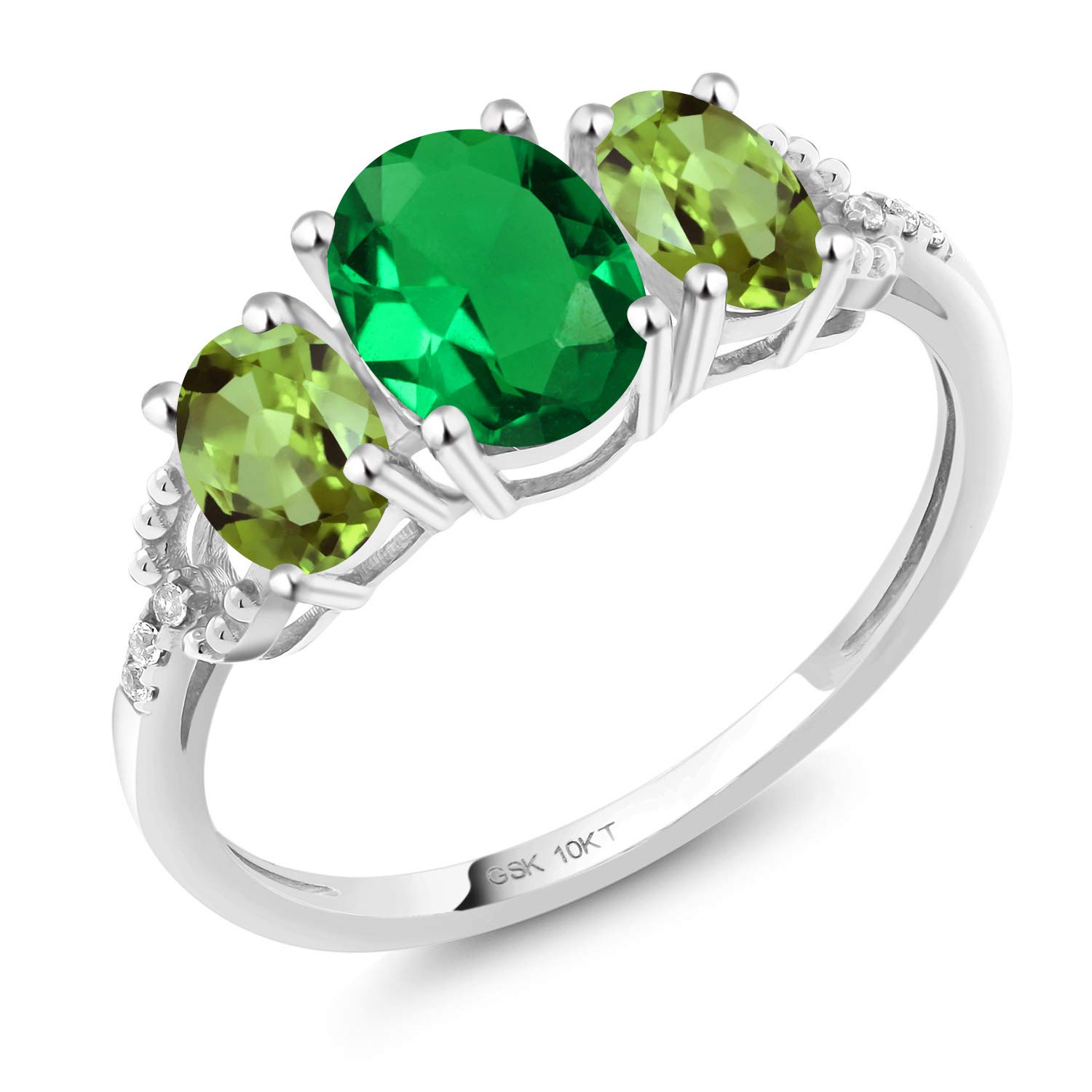 Gem Stone King 10K White Gold Green Simulated Emerald Green Peridot and Diamond Engagement Ring For Women (1.62 Cttw, Gemstone Birthstone, Available In Size 5, 6, 7, 8, 9)