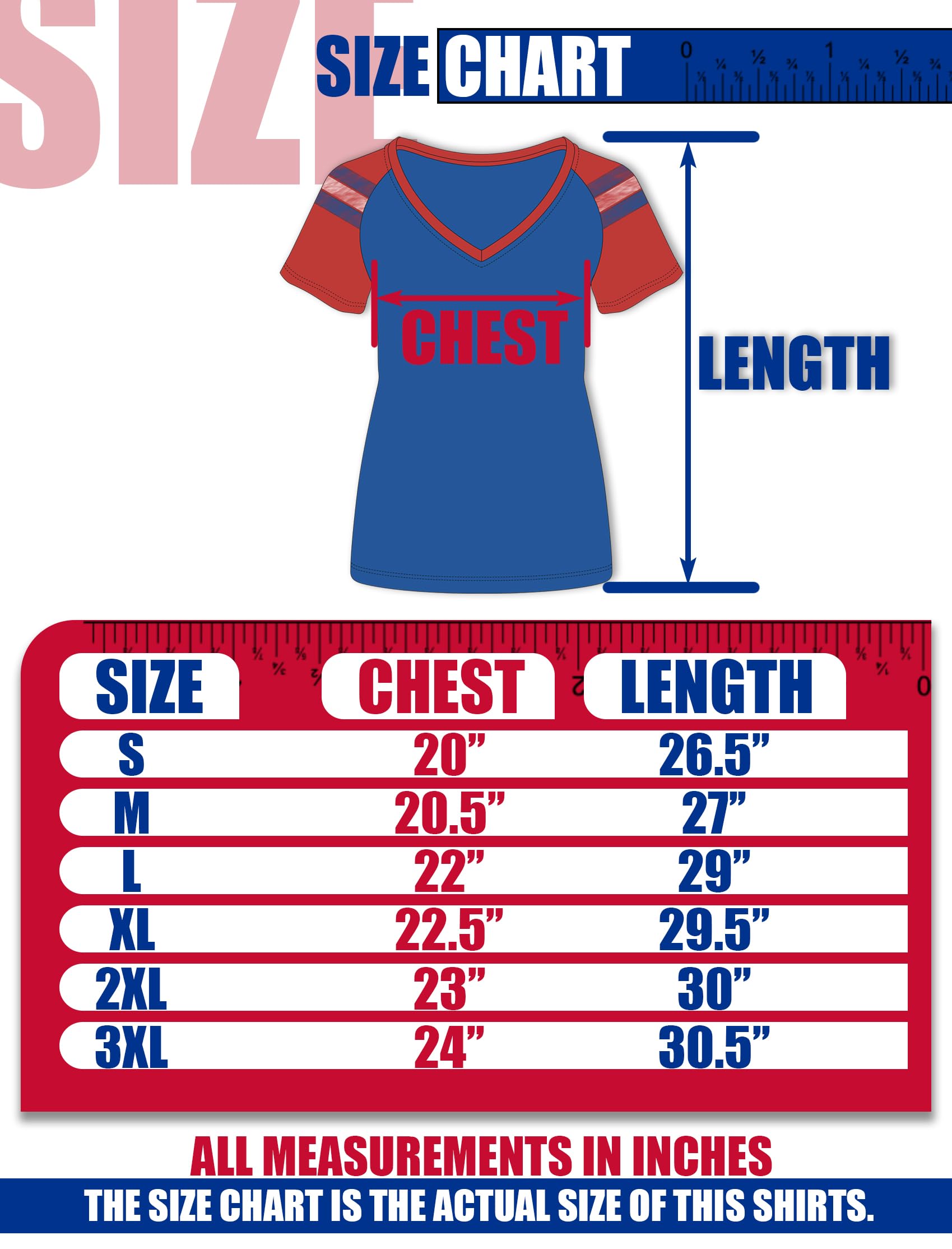 Geneisteck Womens Football Fans V Neck City Raglan T-Shirts - Royal Blue & Red Medium
