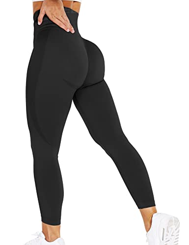 YEOREO Women High Waist Workout Gym Smile Contour Seamless Leggings Yoga Pants Tights Black M