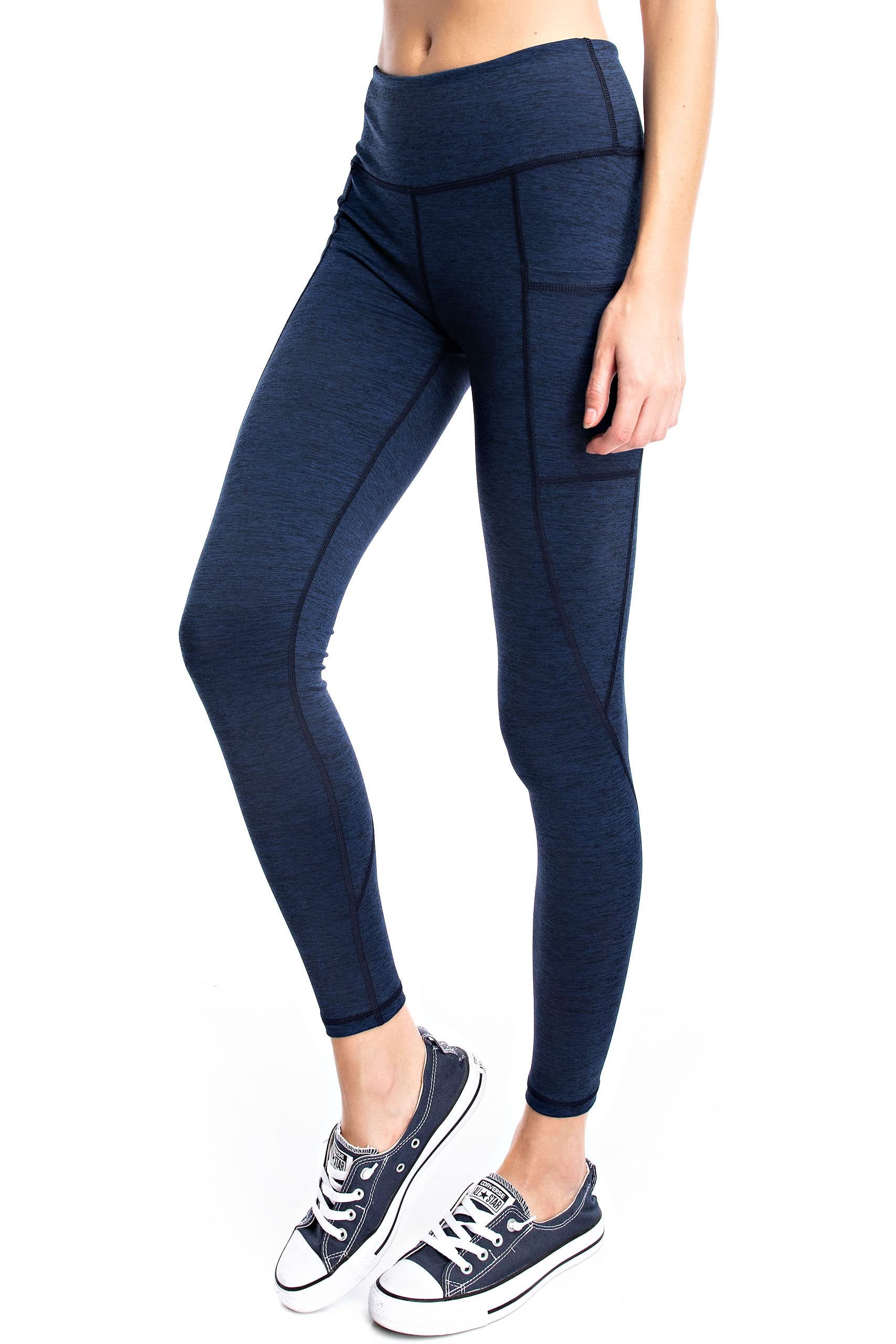 Hype Up Women's High Waisted Tummy Control Workout Leggings with Side Pockets (S-3X) Black