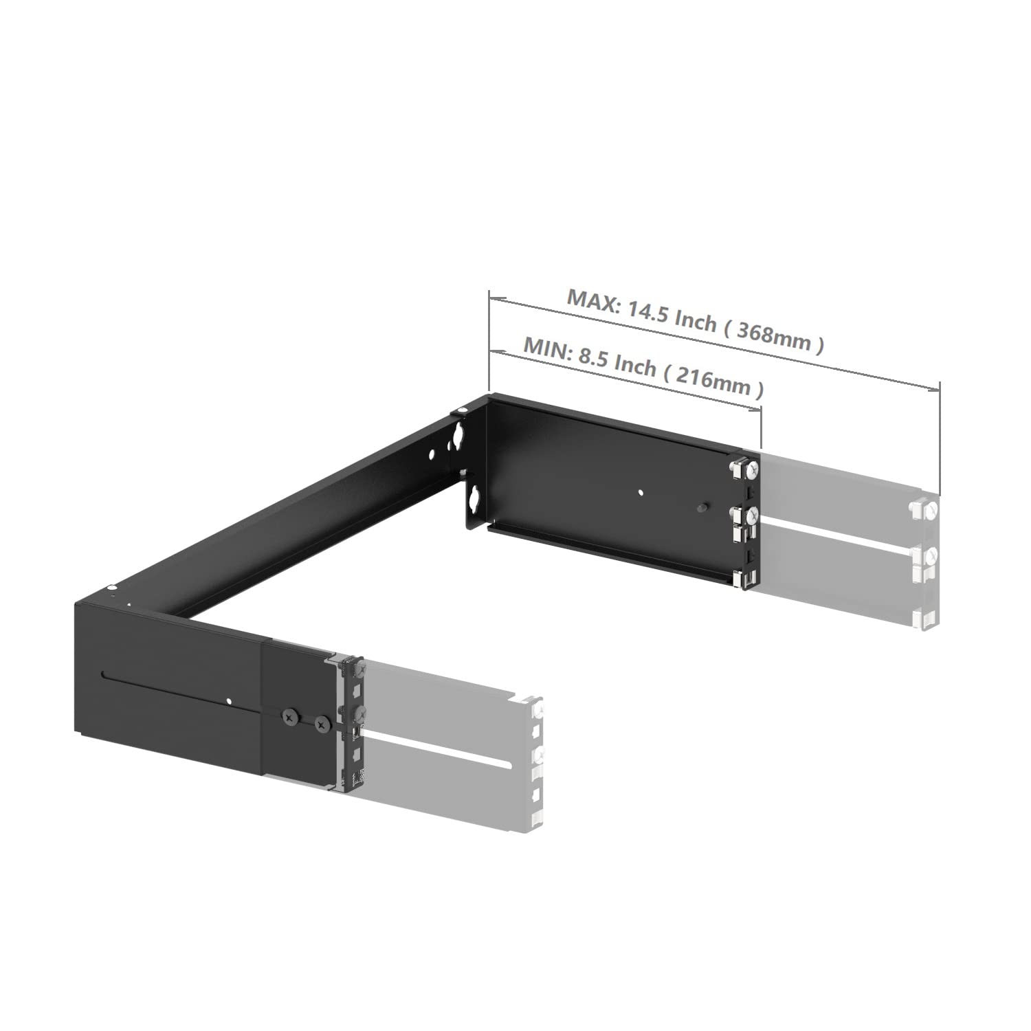 JINGCHENGMEI 2U 19-inch Extendable Wall Mount Patch Panel Bracket- Depth Adjustable from 8.5" (216 mm) to 14.5" (368 mm) Horizontal Network Equipment Rack (JCM-HWM-EXT2U)