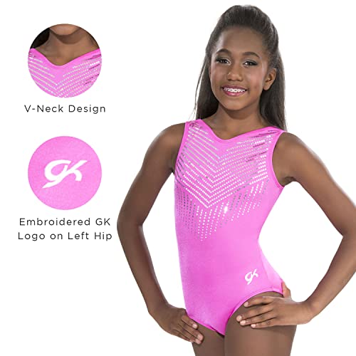 GK Girls Pink Diamonds Leotard - One Piece Outfit for Gymnastics, Dance, Ballet (AS, Pink)