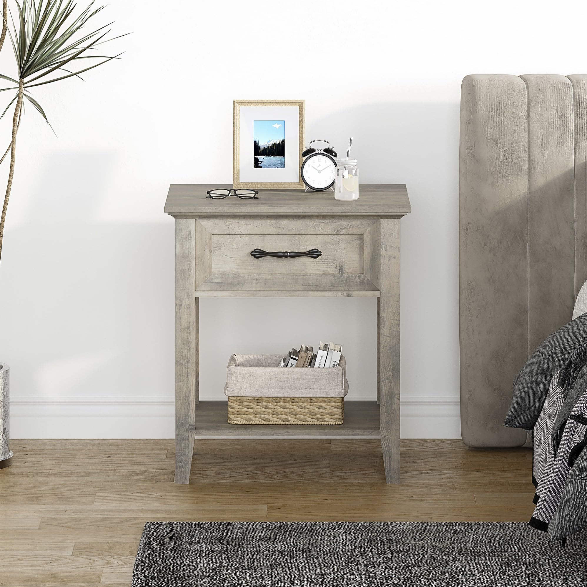 IDEALHOUSE Set of 2 Nightstands, End Side Tables Living Room with Drawer, Industrial Design, Night Stands with Shelf, Bedside Tables for Bedroom, Dorm (Grey(2 Pack))