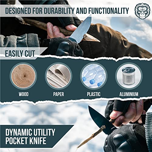 Holtzman's Gorilla Survival Folding Knife D2 Steel Blade G10 Tactical Handle Pocket Folding Knife EDC Giftset for Men (Silver and Black)