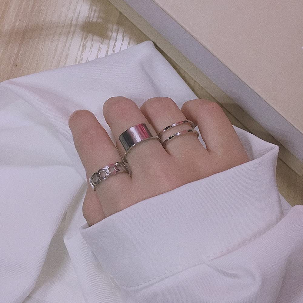 HUJUON 10-17Pcs Gothic Punk Rings Set,Vintage Chain Finger Rings Adjustable Alloy Biker Obsidian Chain Open Rings Knuckle Stackable Midi Ring Joint for Women (10pcs)