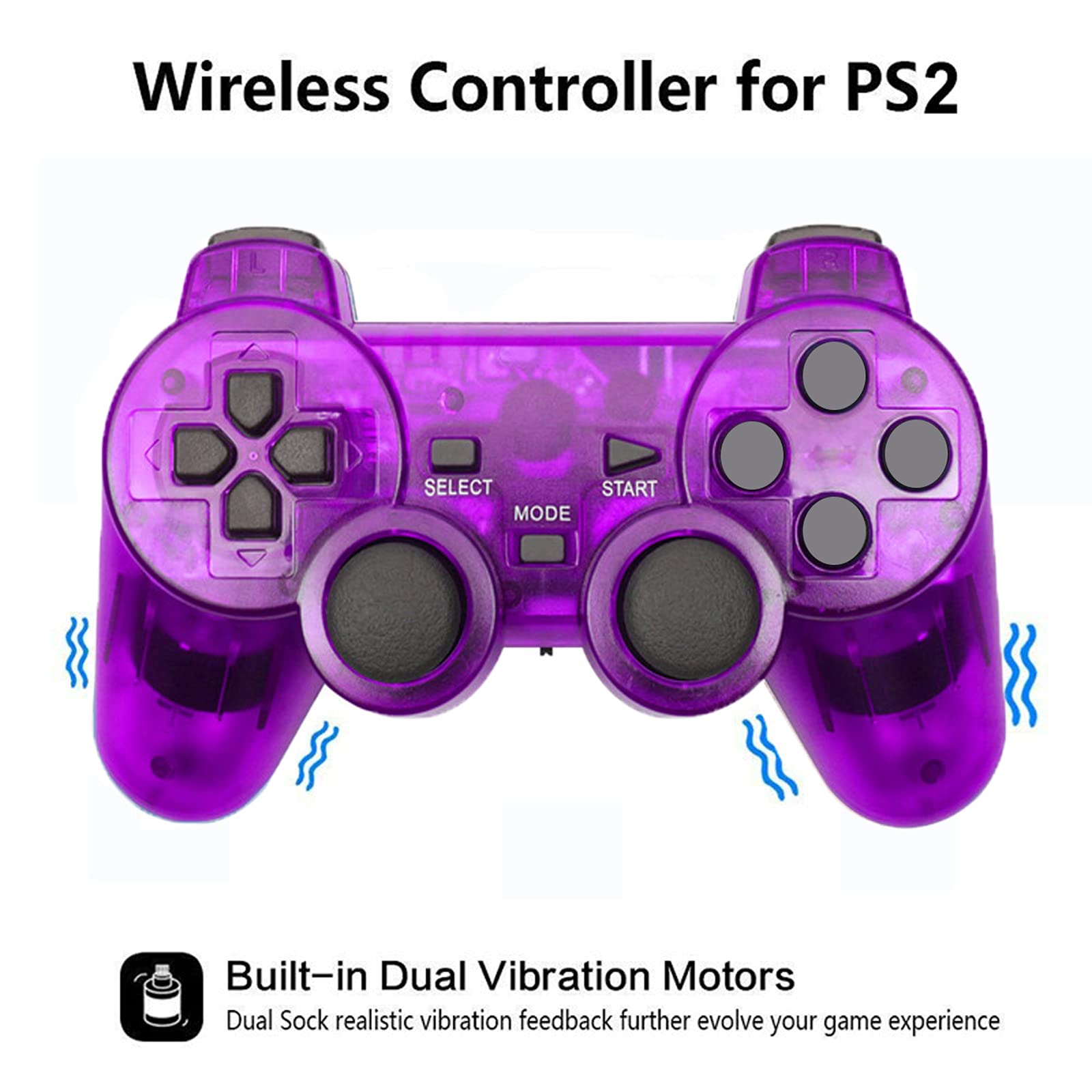JINHOABF Wireless Controller for PS2,Built-in Dual Vibration 2.4G Gamepad Joystick Compatible for PS2 Controller,with Wireless Receivers (2PACK, Clear Green and Clear Purple)