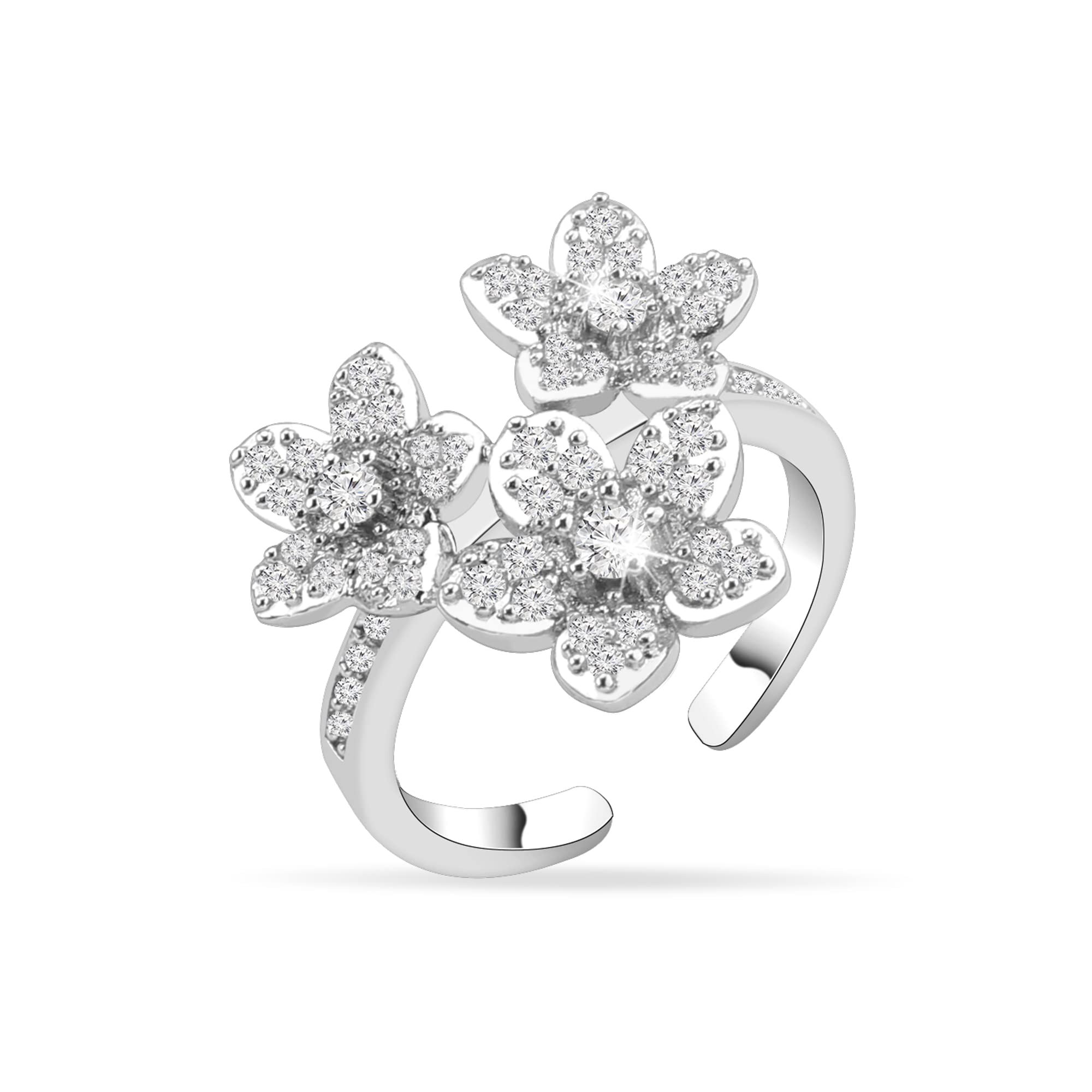Konikit Zircon Ring, Three Flowers High Polish Tarnish Resistant Comfort Fit Wedding Band Ring for Valentine's Day