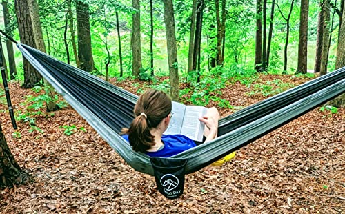 Long Day Camping Hammock with Camping Pillow Included- Portable Hammock - Single or Double Hammock Camping with Tree Straps and Hammock Pillow Included (Blue/Blue)