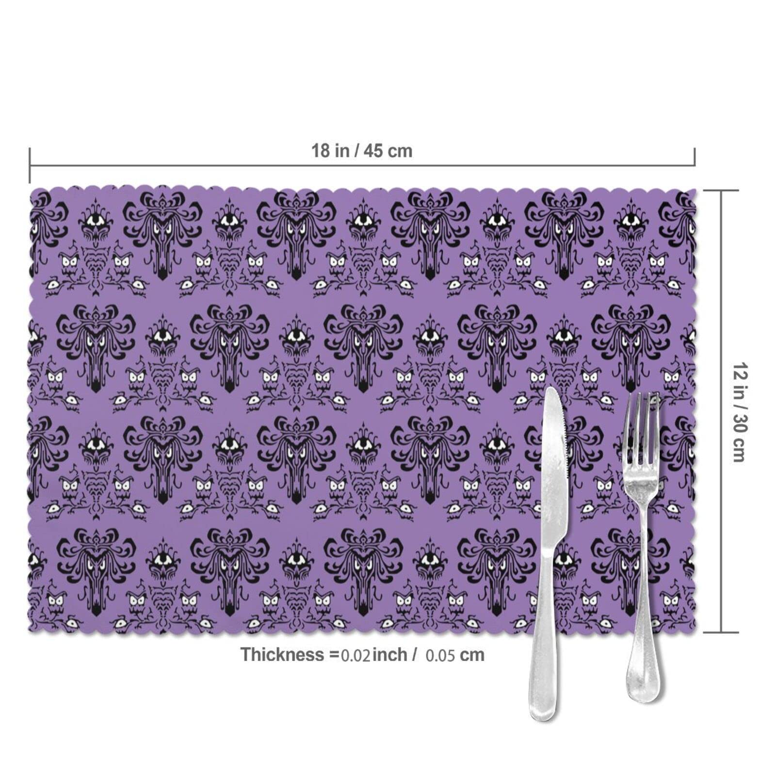 Haunted The Mansion Placemats, Durable Placemats for Dining Table, Washable Polyester Kitchen Placemats Set of 6
