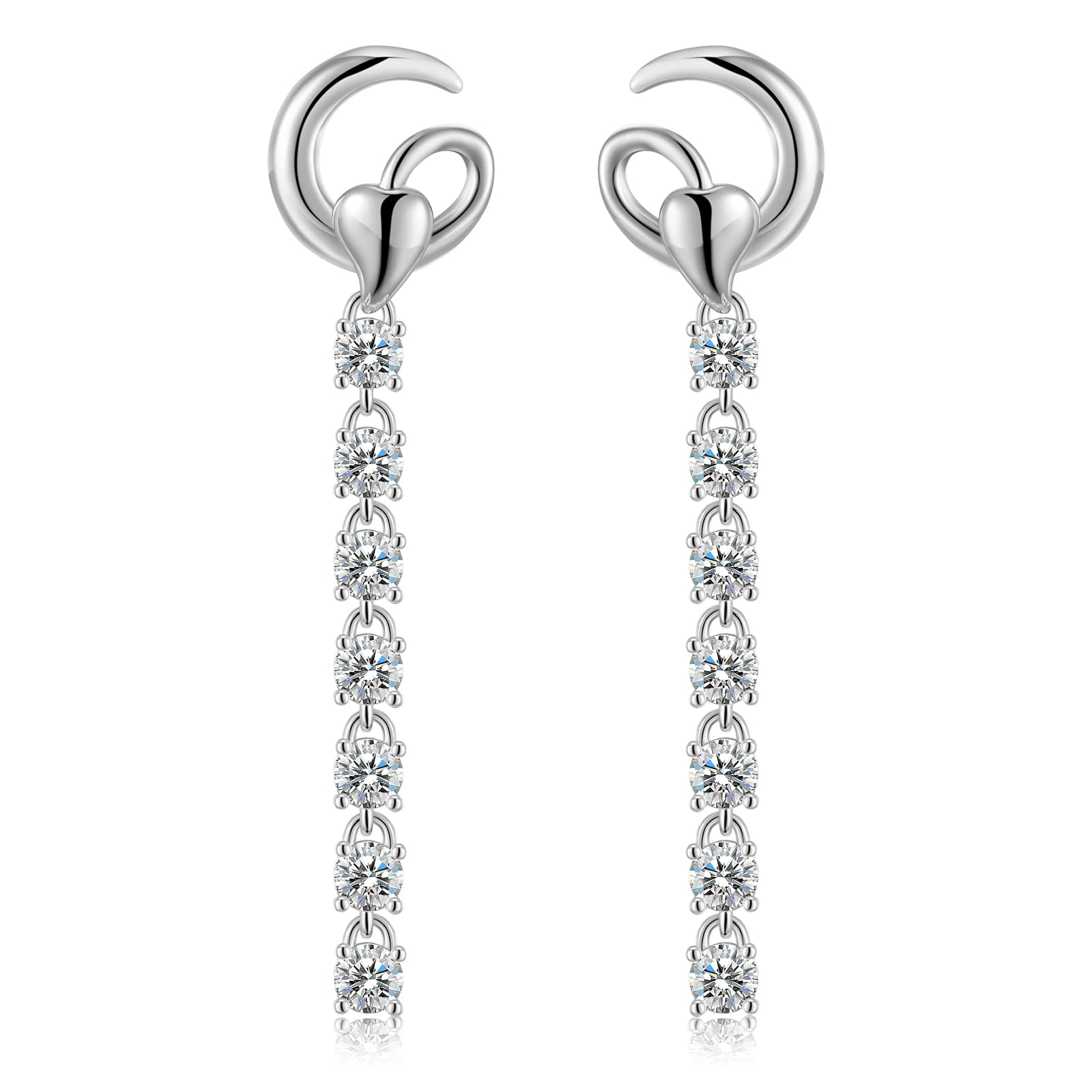 Linear Moissanite Earrings for Women 18K White Gold Plated S925 Sterling Silver Round Cut D Color VVS1 Clarity Lab Created Moissanite Diamond Hypoallergenic Earrings for Women