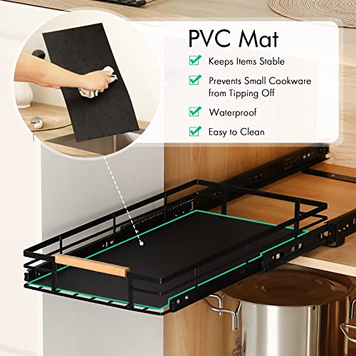 KES Pull Out Cabinet Organizer, 12" Wide Kitchen Bathroom Cabinet Drawer Heavy Duty Under Cabinet Slide Out Organizer Storage Shelves, Wooden Handle with Soft Close Black, KPO501W30D53-BK