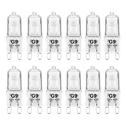 haraqi 12 Pack 120 Volt 40 Watt G9 Bi-Pin Halogen Bulbs,Replacement T4 JCD Type Dimmable Bulbs for Ceiling Lights,Table Light,Cabinet Lights,Warm White Brightness