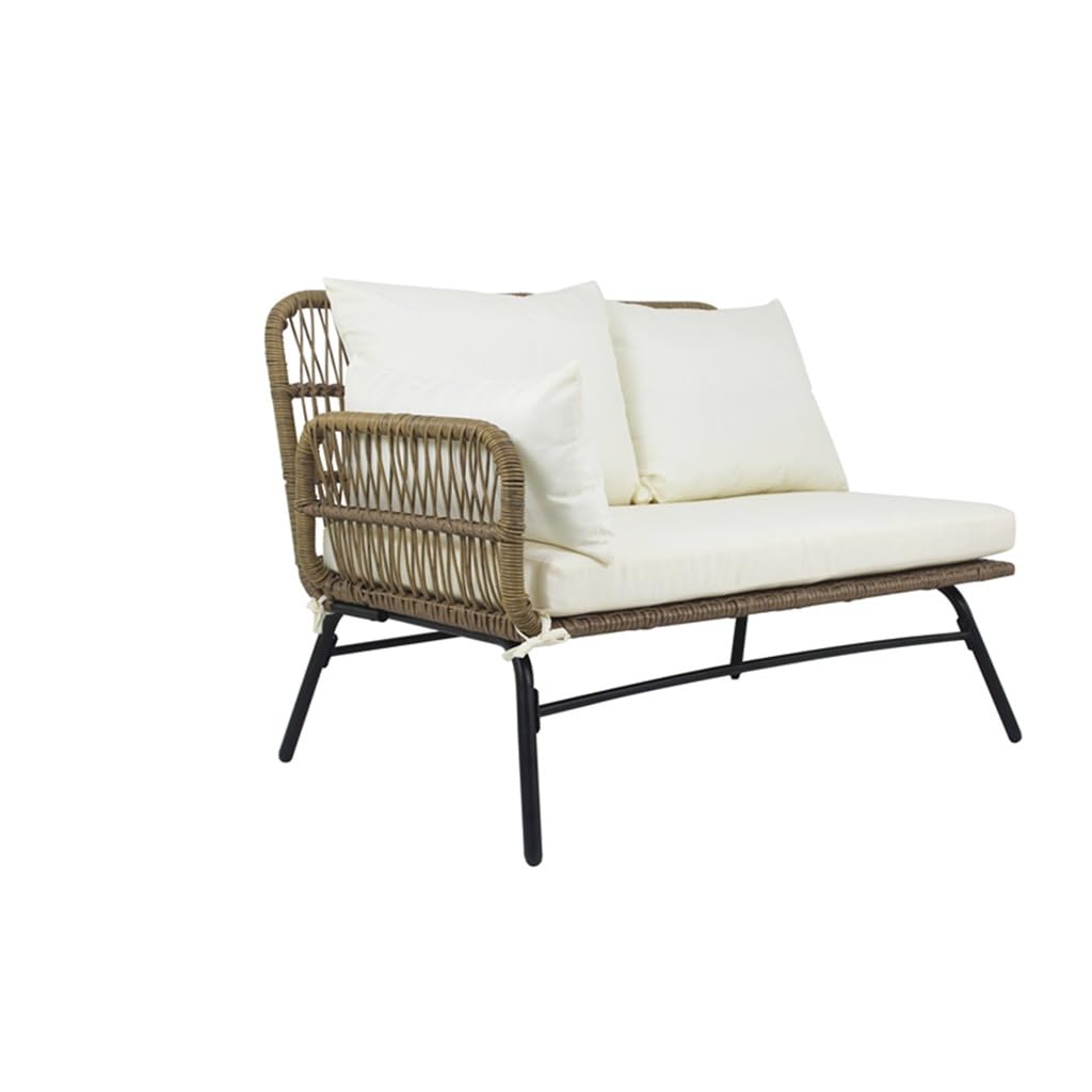 Generic Outdoor Patio Balcony L Shape Natural Color PE Wicker Sofa Set Round Tempered Glass Table and Furniture Cover